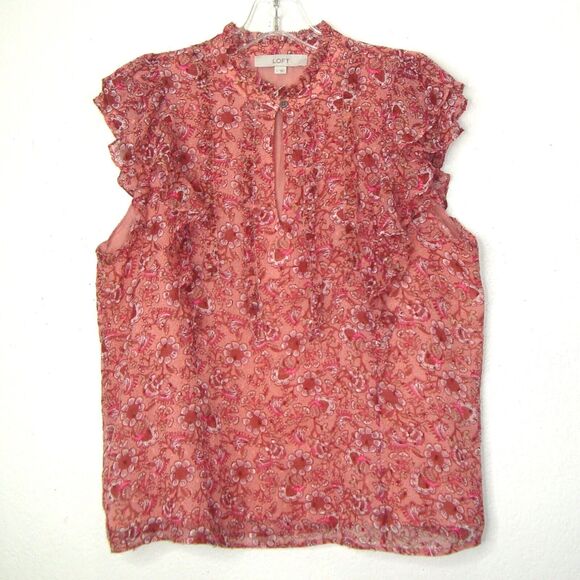 LOFT | Tops | Loft Womens Floral Ruffled Split Neck Lined Chiffon ...